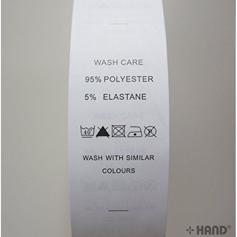 Wash Care Labels Printed Paper Fabric Material 95% POLYESTER 5% ...